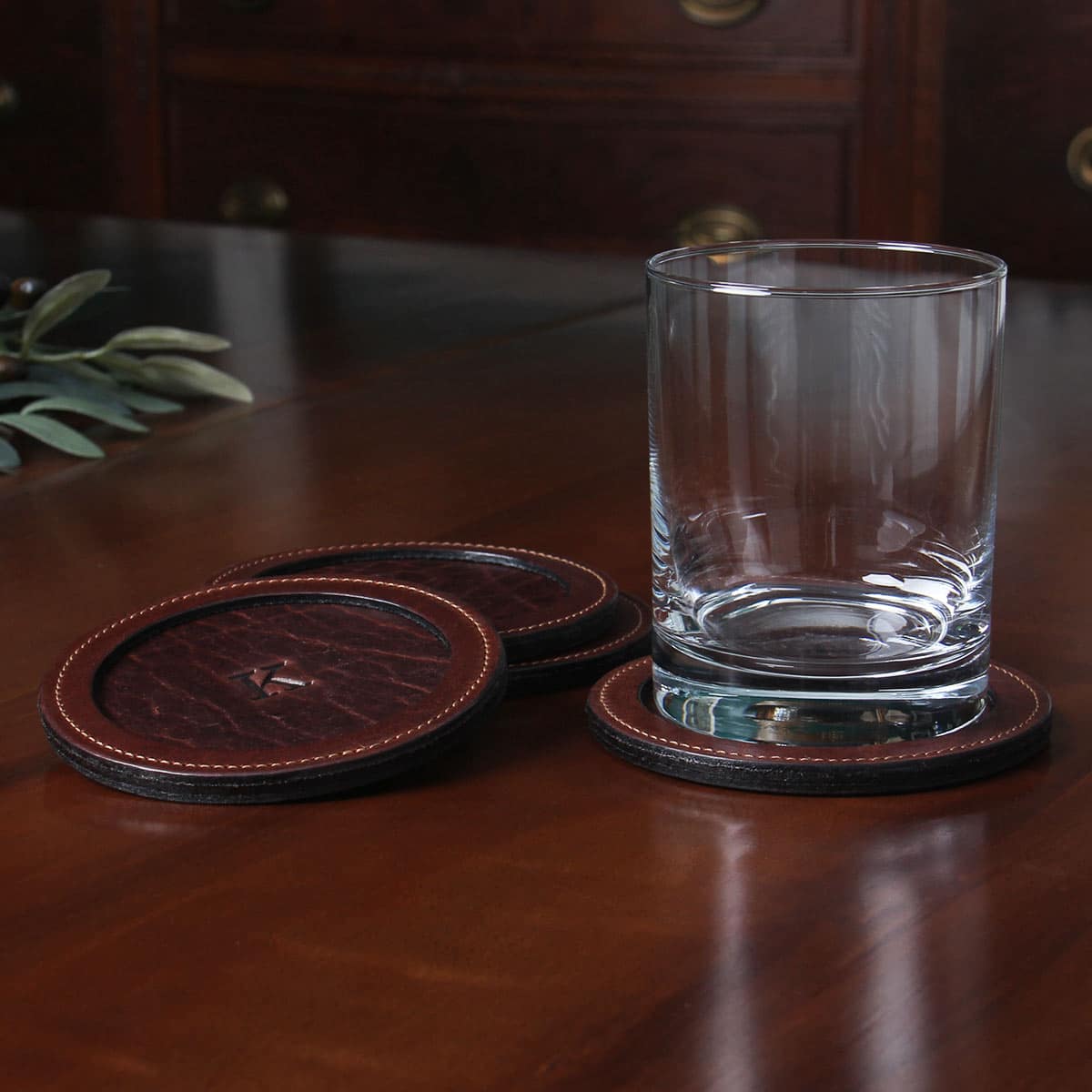 Leather Bison Round Coasters Set of 4 | USA Made | Col. Littleton