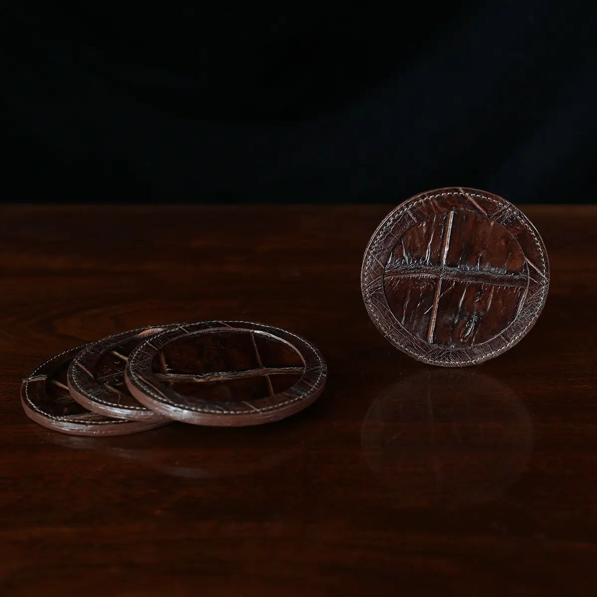 Alligator Leather Round Coasters | USA Made | Col. Littleton